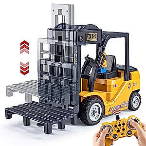 VijiSuki 2.4Ghz Remote Control Forklift Toys,RC Forklift Truck with Spray, Cool Lights,Sound,1/24 Scale 11 Channel Rechargeable Forklift Truck Gift for Kids