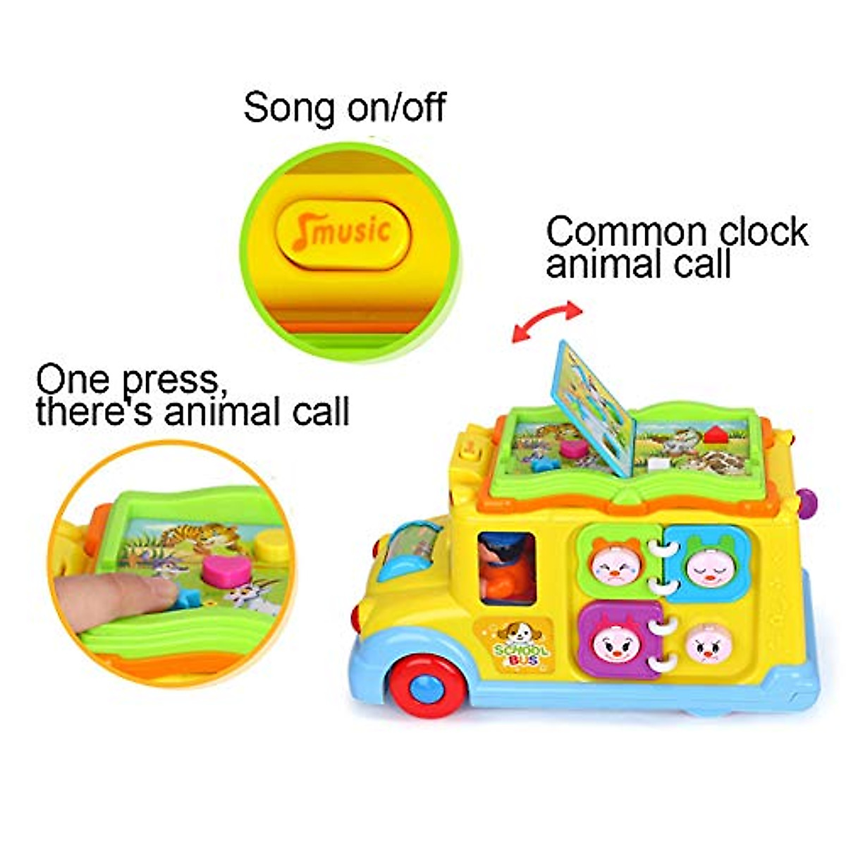 Luwsldirr Kids Cartoon Sound Light School Bus Kids Preschool Interactive Educational School Bus#