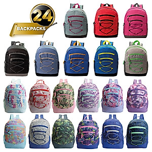 Moda West 24 Pack - 17" Wholesale Classic Bulk Backpacks - Mega Assortment 23 Different Color/Patterns