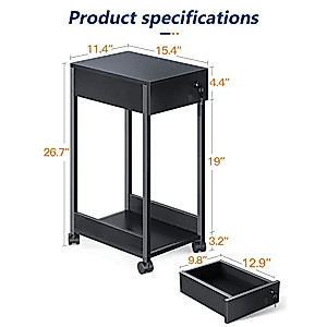 ODK 3-Tier Printer Stand with Storage, Computer Tower Stand with Drawer & Key, Movable CPU Stand, Under Desk Printer Shelf, Storage Shelf with Lockable Wheels for Home Office Black