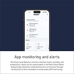 Moen 920-005 Flo Smart Water Leak Detector, White, 3-Pack