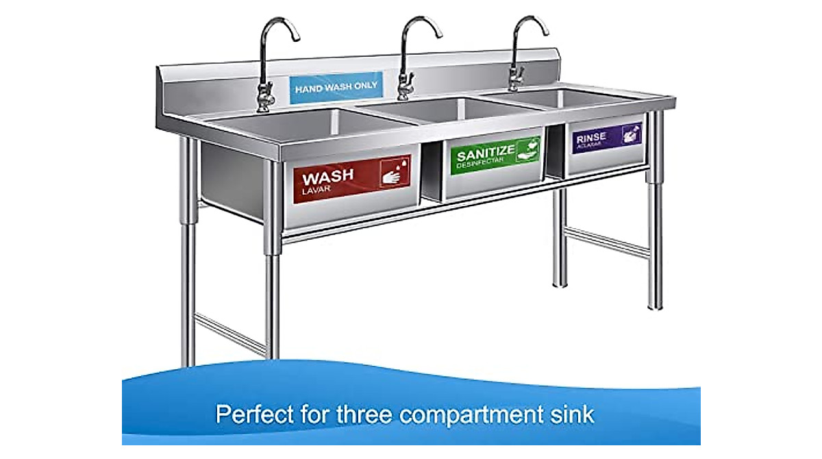 Worcest Wash Rinse Sanitize Sink Labels - 4 Pack