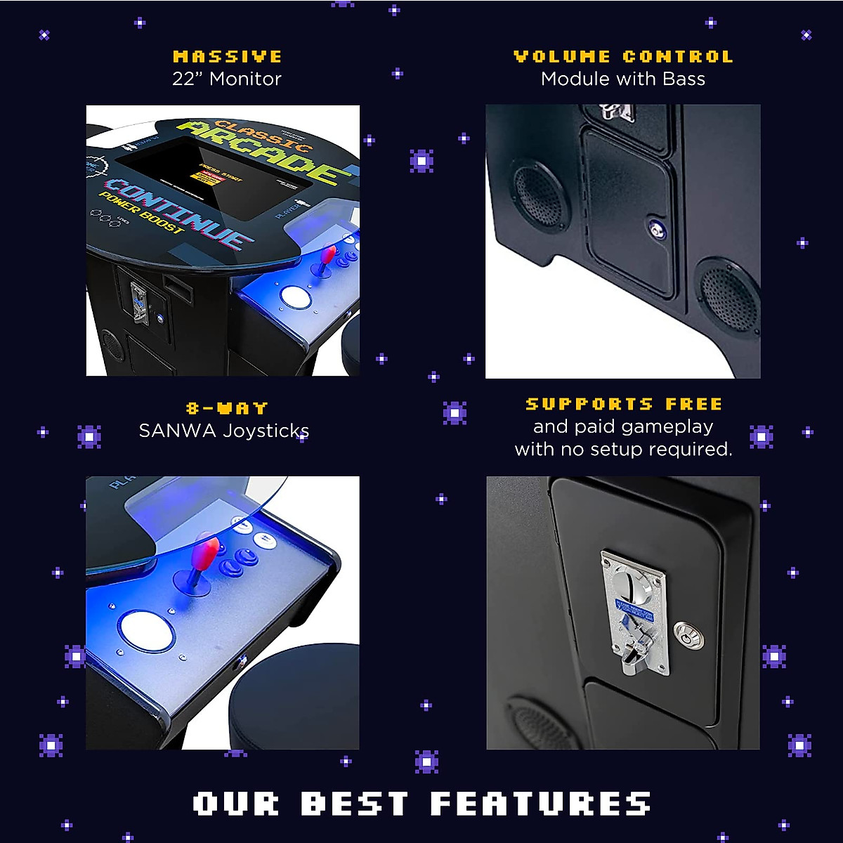 Creative Arcades Full Size Commercial Grade Cocktail Arcade Machine w/Riser | 2 Player | 412 Games | 22" LCD Screen | Round Glass Top | 2 Sanwa Joysticks | 2 Stools Included | 3 Year Warranty