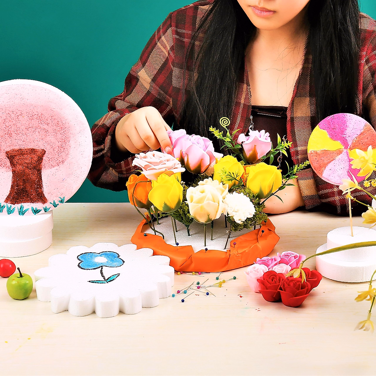 FFchuanhe 4 Pack Foam Circles for Crafts, Polystyrene Round Foam Discs (8×8×1 in) for DIY Projects, Decorations, Modeling, Christmas Decoration