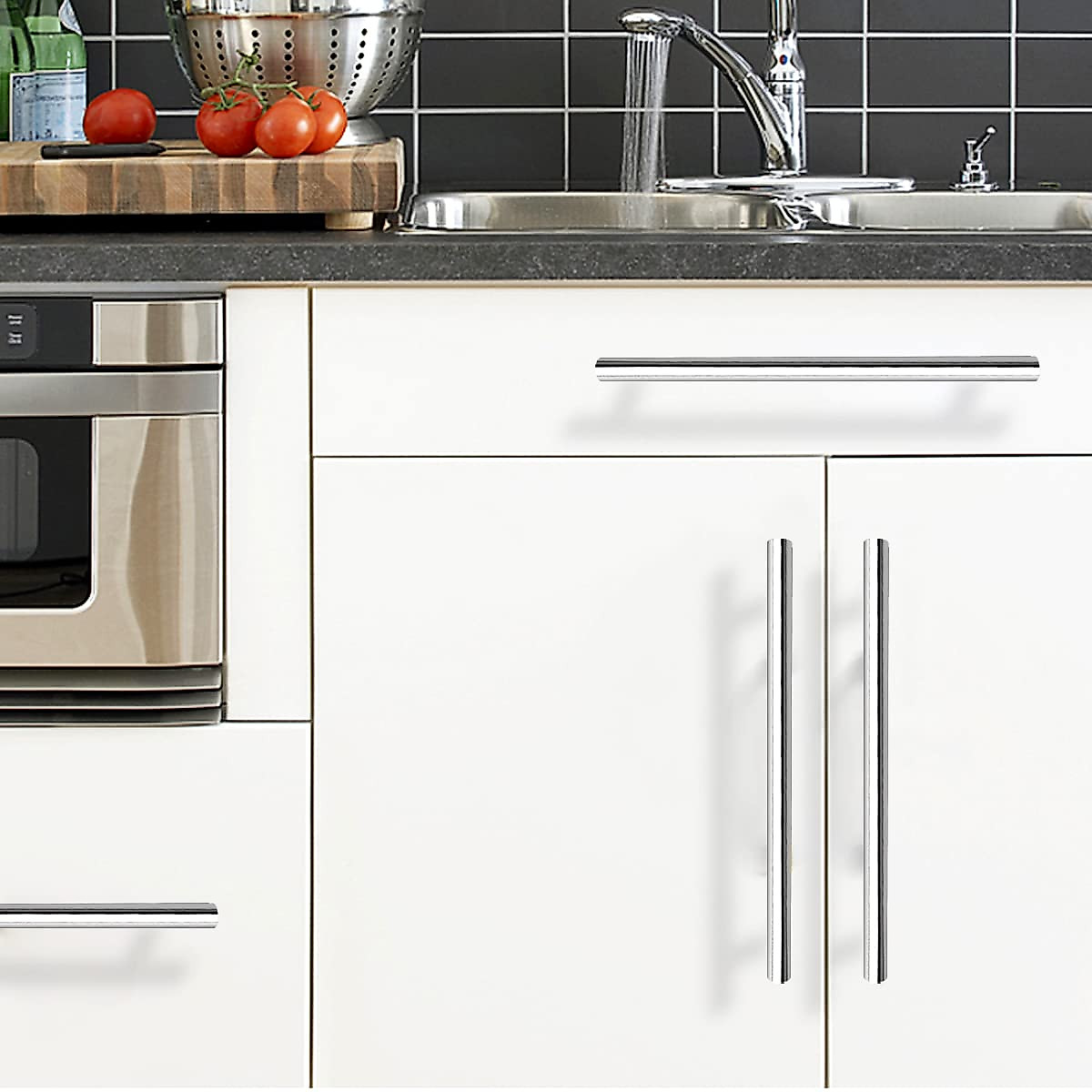 Probrico 5 Pack | 5 Inch Polished Chrome Cabinet Pulls Stainless Steel Kitchen Cabinet Handles, Round T Bar Cupboard Furniture Hardware, Drawer Dresser Pulls Handles