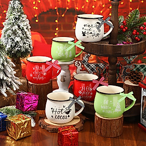 Suttmin 12 Pcs Ceramic Christmas Mugs Set 12 Oz Christmas Coffee Mugs with Ribbon Christmas Cups for Tea and Coffee Xmas Holiday Gift Tiered Tray Decor for Hot Cocoa Kitchen Table, Red, Green, White