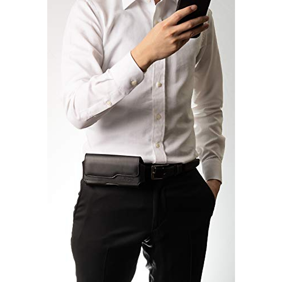 DeBin Cell Phone Case for iPhone SE, iPhone 8, 7, 6s, 6 Premium Leather Belt Holster Case with Belt Clip Carrying Pouch Cover for Men Women (Fits iPhone with Otterbox Case on) Black