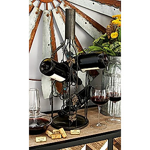 Deco 79 Grape Vine-Designed 4-Bottle Metal Wine Rack, 24" H x 9" L, Textured Black Finish