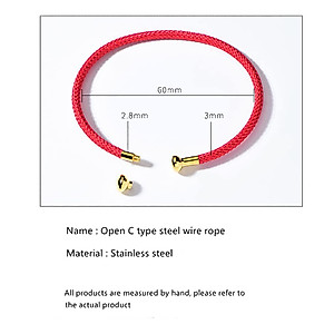 PengZhang BCletty Bracelet Unisex Steel Rope Bracelet Couple Bracelet Simplicity Fashion Titanium Buckle Adjustable Wire Rope Bracelet (Open Bracelet - Red, not adjustable)