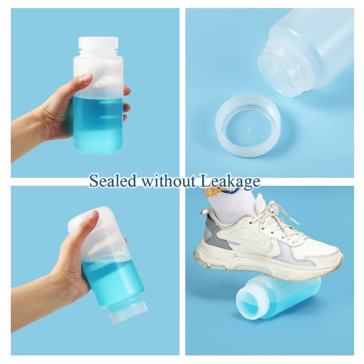 Hoolerry 20 Pcs Plastic Sample Bottles 16oz/ 500ml Laboratory Grade Polypropylene Wide Mouth Reagent Bottles Clear Liquids Storage Bottles with Lids Leak Proof Containers for Lab Classroom