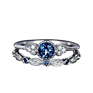 SEniutarm Engagement Love Rings Wedding Bands 2Pcs/Set Women Cubic Zirconia Inlaid Stackable Finger Ring Wedding Jewelry Gift for Women/Girl Finger Rings DIY Jewelry Gifts - Blue US 8