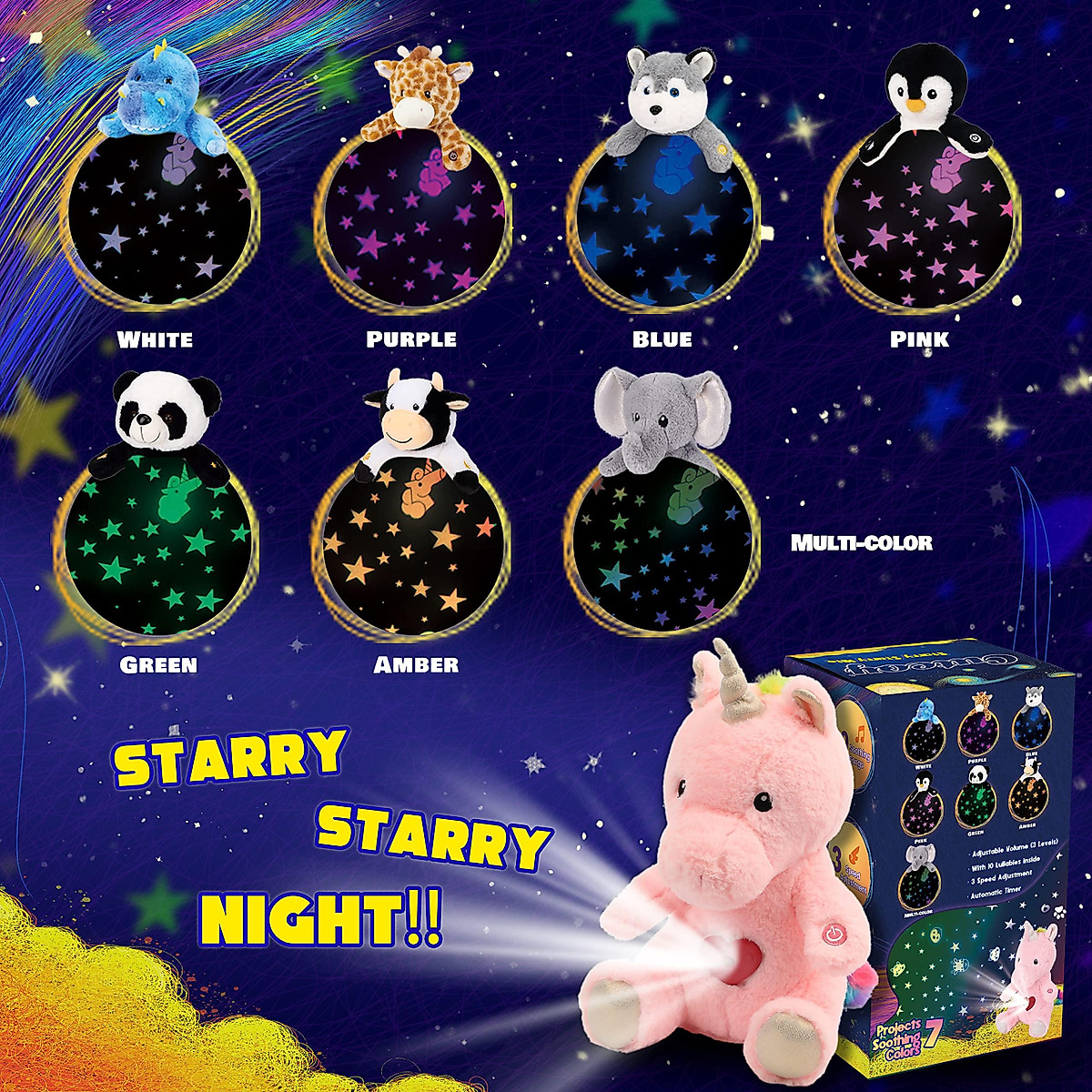 Cuteoy Plush Pink Unicorn Star Projector Musical Adjustable Singing Night Light Stuffed Animals Glowing Plushies Toy Gifts for Kids Birthday Easter Christmas,13''