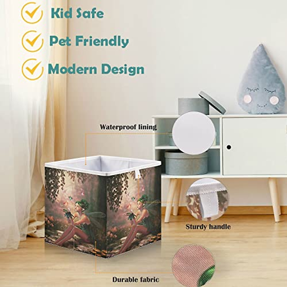 visesunny Closet Baskets Fairy Girl with Wing and Butterfly Storage Bins Fabric Baskets for Organizing Shelves Foldable Storage Cube Bins for Clothes, Toys, Baby Toiletry, Office Supply