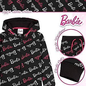 Barbie Loungewear Set, ComfyCotton Clothes for Girls, Officially Licensed Outfit for Girls, Hoodie and Joggers Set, Black, Ages 5 to 6