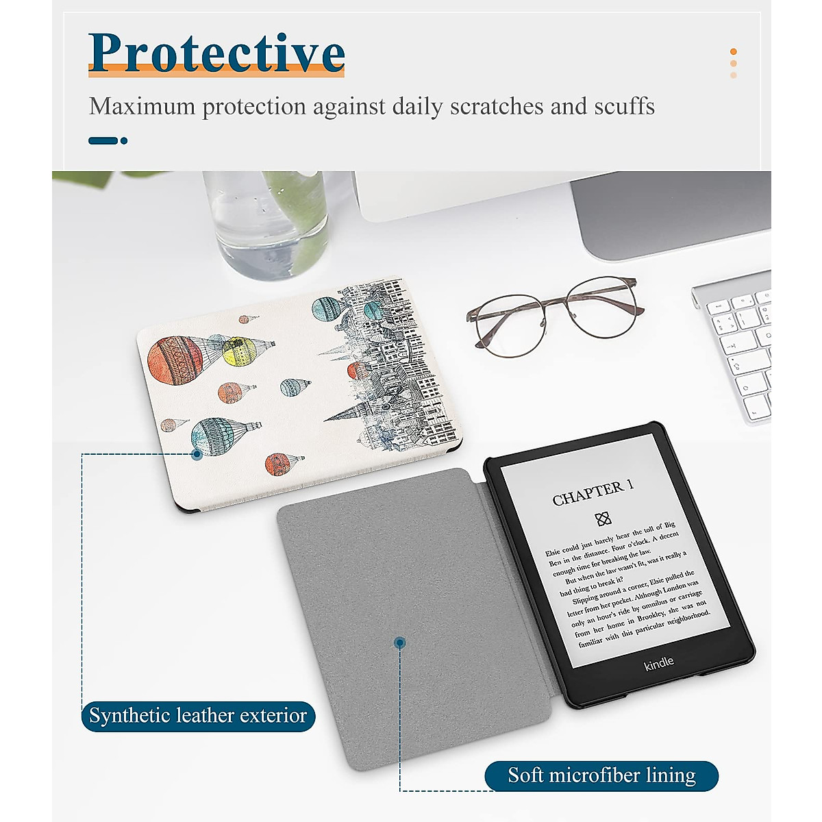 Dadanism Case Fits Amazon 6.8" Kindle Paperwhite(11th Generation 2021 Release), Casing Shell Cover with Auto Wake/Sleep for Kindle Paperwhite Signature Edition and E-Reader Protector, City Balloon