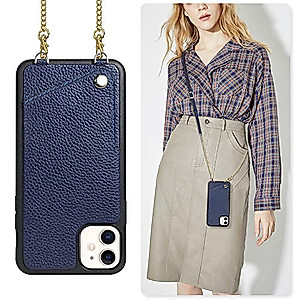 iPhone 12 Wallet Case, 6.1 inch, iPhone 12 Pro Wallet Case, JLFCH Crossbody Case with Credit Card Holder Lanyard Purse Women/Girly Protective for Apple iPhone 12 Pro (2020), 6.1 inch - Dark Blue