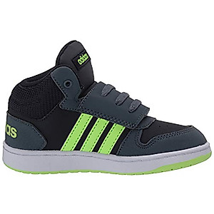 adidas Boy's Hoops 2.0 Mid Basketball Shoe, Ink/Green/Legacy Blue, 5.5 Little Kid
