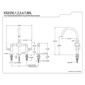 Kingston Brass KS2338KL Whitaker Bridge Kitchen Faucet, Brushed Nickel