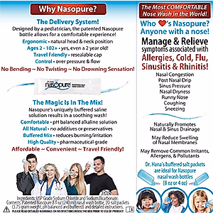 Nasopure Nasal Wash, System Kit, “The Nicer Neti Pot” Sinus Wash Kit, Comfortable Nasal Rinse 8 Oz Bottle & 20 Salt Packets (3.75 Grams Each), Nasal Congestion, Cold, Flu, Allergy, Nasal Irrigation