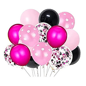 Hot Pink Birthday Party Decorations, 50 PCS 12 Inch Rose Red Hot Pink Black Latex Confetti Balloon Polka Dot Balloons for Girls Wedding Baby Shower Mardi Gras Minnie Mouse 3rd 4th 30th Birthday Party
