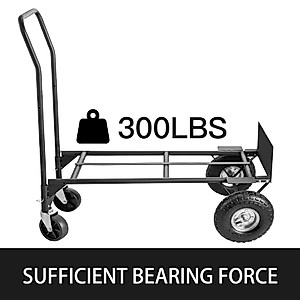 BestEquip Hand Truck Convertible Dolly 200lb/300lb with 10inch Pneumatic Wheels in Black