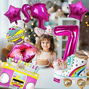 8Pcs Hot Pink Princess Foil Number Balloon Silver Balloons Girl Head Balloons Photo Prop For Barbie Theme Party Decorations Box Photo Booth Backdrop Pink Little Girl Makeup Birthday Supply (Number 7)
