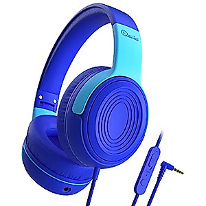 ELECDER Kids Headphones, S8 Wired Headphones for Kids with Microphone for Boys Girls, Adjustable 85dB/94dB Volume Limited, 3.5 mm Jack for School/Kindle/Smartphones/Tablet/Airplane Travel(Navy/Blue)