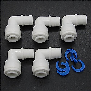 1/8-Inch Male Thread to 1/4-Inch Tube Elbow Quick Connect Fitting for Reverse Osmosis Water Valve Filter Pack of 5
