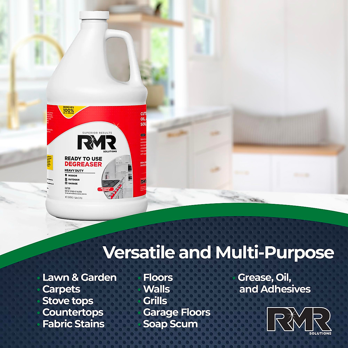 RMR Degreaser and Cleaner - Ready to Use Indoor/Outdoor Formula Works on Contact, For Heavy-Duty Cooking Surfaces, Indoor, Outdoor, Automotive, and Equipment Cleaning, 1 Gallon