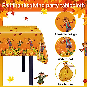 Avezano 3 pcs Fall Tablecloth Autumn Tablecloth Disposable Thanksgiving Plastic Tablecloths Scarecrow Pumpkin Maple Leaf Fall Tablecloths for Rectangle Tables, 108x54 Inch