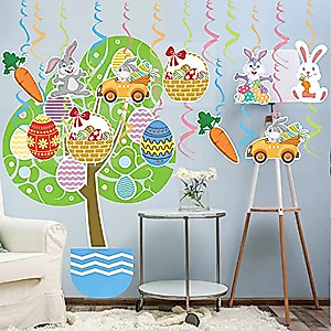 Mocossmy Easter Hanging Swirl Decorations,30 PCS Easter Egg Baskets Bunny Carrot Hanging Swirl Foil Ceiling Streamers for Easter Spring Home Office Classroom Party Ornaments Favors Supplies Decoration