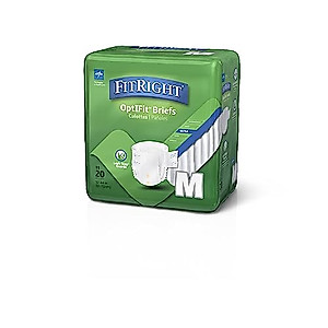 Medline FitRight Ultra Adult Diapers, Disposable Incontinence Briefs with Tabs, Heavy Absorbency, Medium, 32''-42'', 20 Count (Pack of 4)