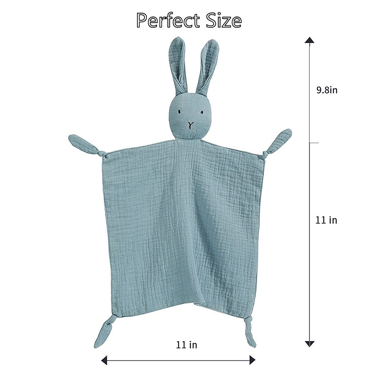 insular Bunny Lovey Blanket for Boys and Girls, Organic Cotton Muslin Security Blanket for Babies, Soft Breathable Lovie Soothing Towel for Newborn and Infant, 2 Pcs Set (Blue&Grey)
