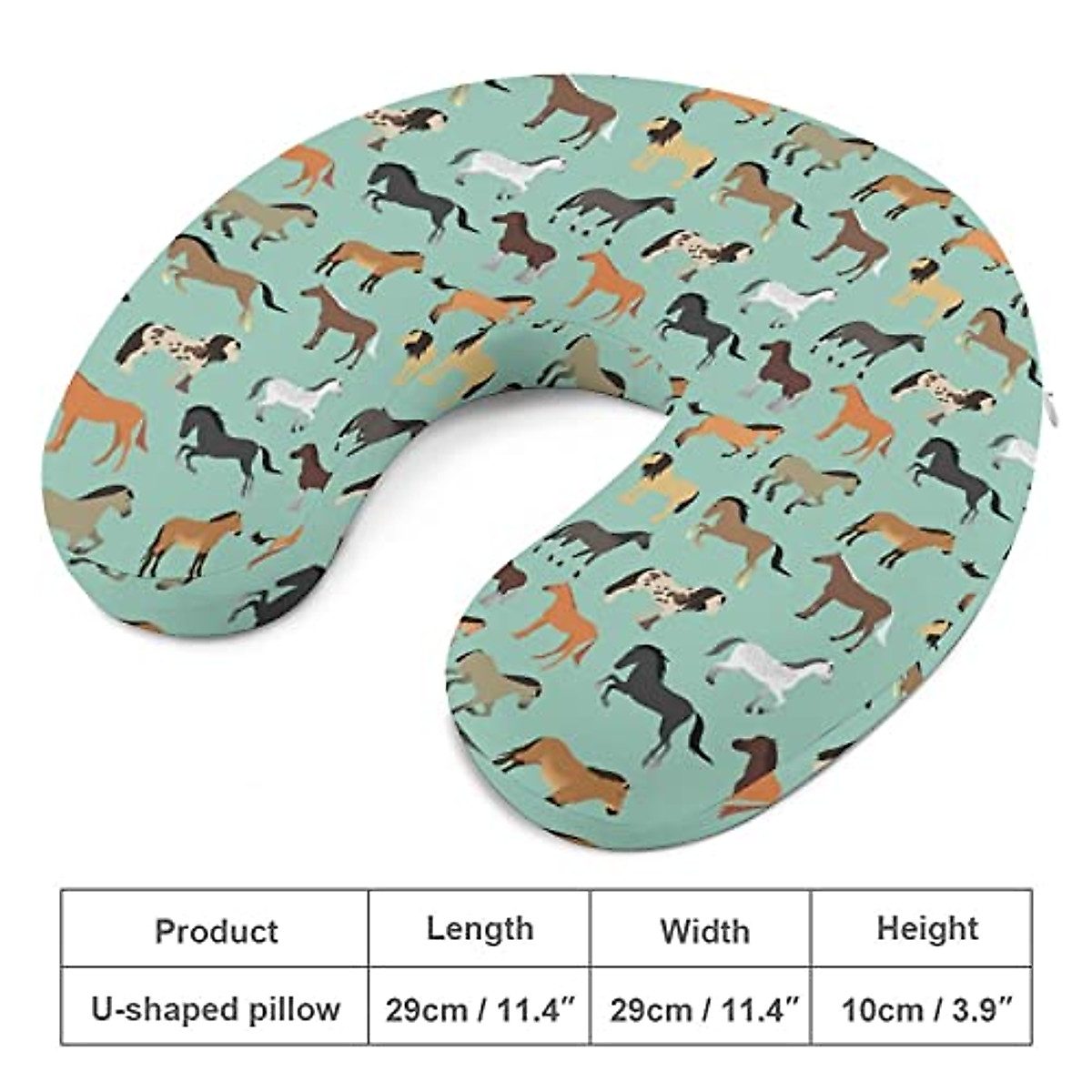 Meaudiwes U Shaped Pillow for Neck Support, Animal Print Horse Breathable Travel Neck Pillow, Lightweight Neck Pillow for Travel, Airplane, Office