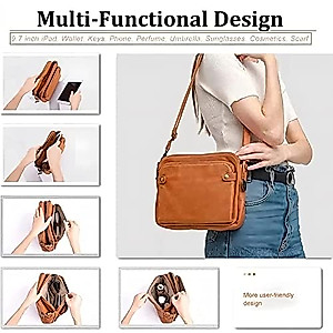Genryu Crossbody Leather Shoulder Bags and Clutches, Three Layer Leather Crossbody Shoulder, Women's Casual Multi Layers Purses Clutches (Brown)