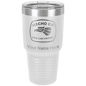LaserGram 30oz Vacuum Insulated Tumbler Mug, Hecho en San Luis Potosi, Personalized Engraving Included (White)