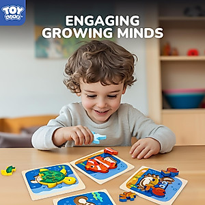 TOY Life Wooden Puzzles for Toddlers 2-4, Sea Animals Toddler Puzzles, Puzzles for Toddlers 1-3, Wood Puzzles Educational Montessori Toys Gifts for 1 2 3 Year Old, Baby Puzzles Kids Learning Toy