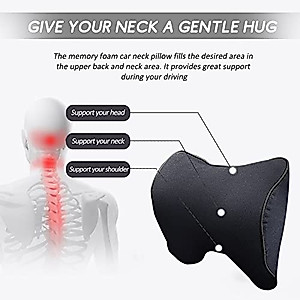 ZATOOTO Car Neck Pillow Memory Foam - Head Restraint Diamond Bling Neck Pain Relieved Cervical Support Black Seat Headrest Driving Adjust Height YB-Black