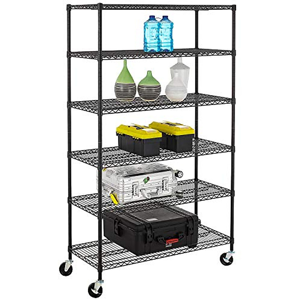 BestMassage Wire Shelving Unit Heavy Duty Garage Storage Shelves Large Metal Shelf Organizer 6-Tier Height Adjustable Commercial Grade Utility Steel Storage Rack with Wheels,18 x 48 x 72 (Black)