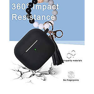 4-in-1 for AirPods 3 Case Cover Accessories Set Kit, Cute for AirPod 3rd Generation Case Skin with Fur Ball Pompom/Wristlet Bracelet Keychain/Credit Card Holder Purse for Women and Girls Black