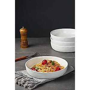 famiware 4 Pieces Pasta Bowls Set, 8.5 inch Salad Bowls, Large Capacity, Bowl Sets with Brown Speckled Perfect for Your Friend for Housewarming, Thanksgiving, White