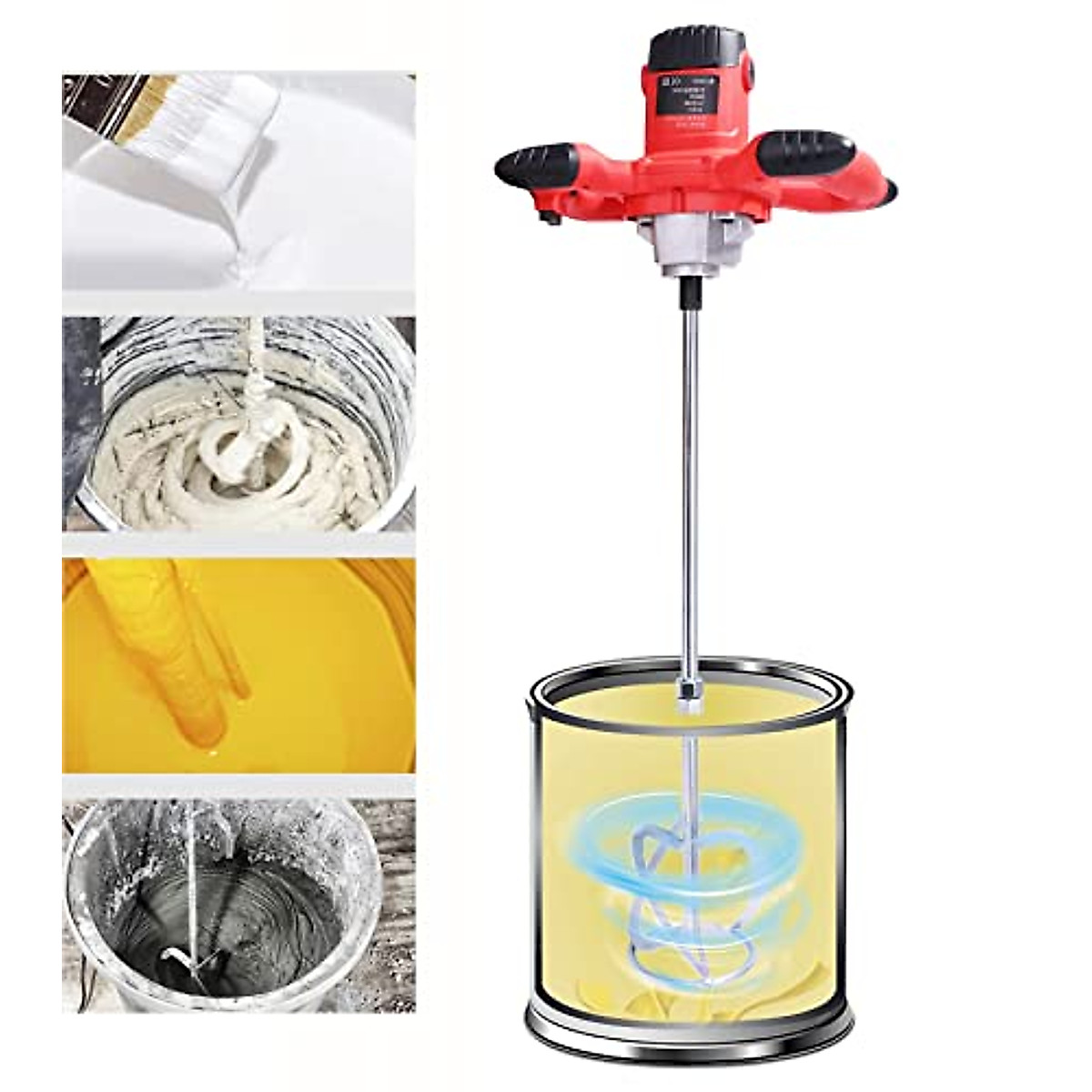 Portable Concrete Mixer 110V 2100W Electric Handheld 6 Gears for Thinset Cement Plaster Grout Paint Mud Mixing with 23.6" Stirring Rod (Red)