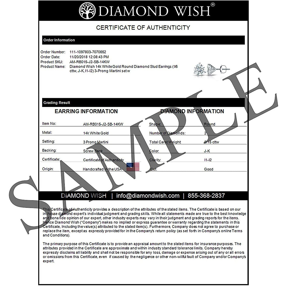 Diamond Wish IGI Certified 4 Carat Lab Grown Diamond Round Stud Earrings for Women in 14k White Gold (H-I, VS1-VS2, cttw) 3-Prong Martini Screw Back