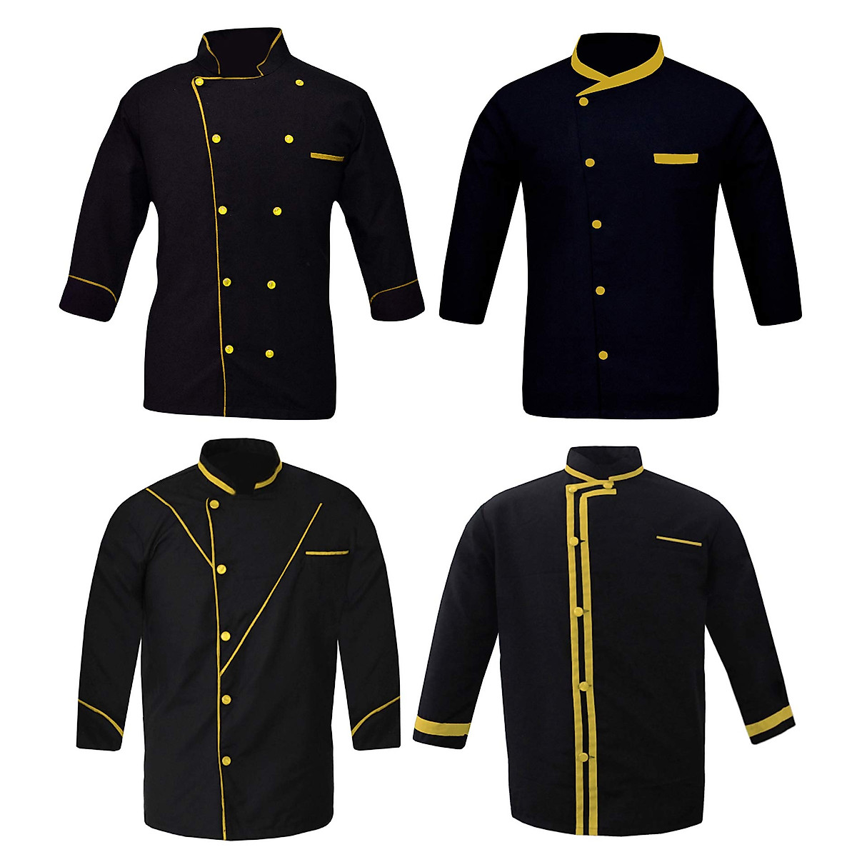 YARATACT Shaped Men's Black Chef Jacket Black Colour Pack of 4 Chef Coat (Light Yellow, X-Large)