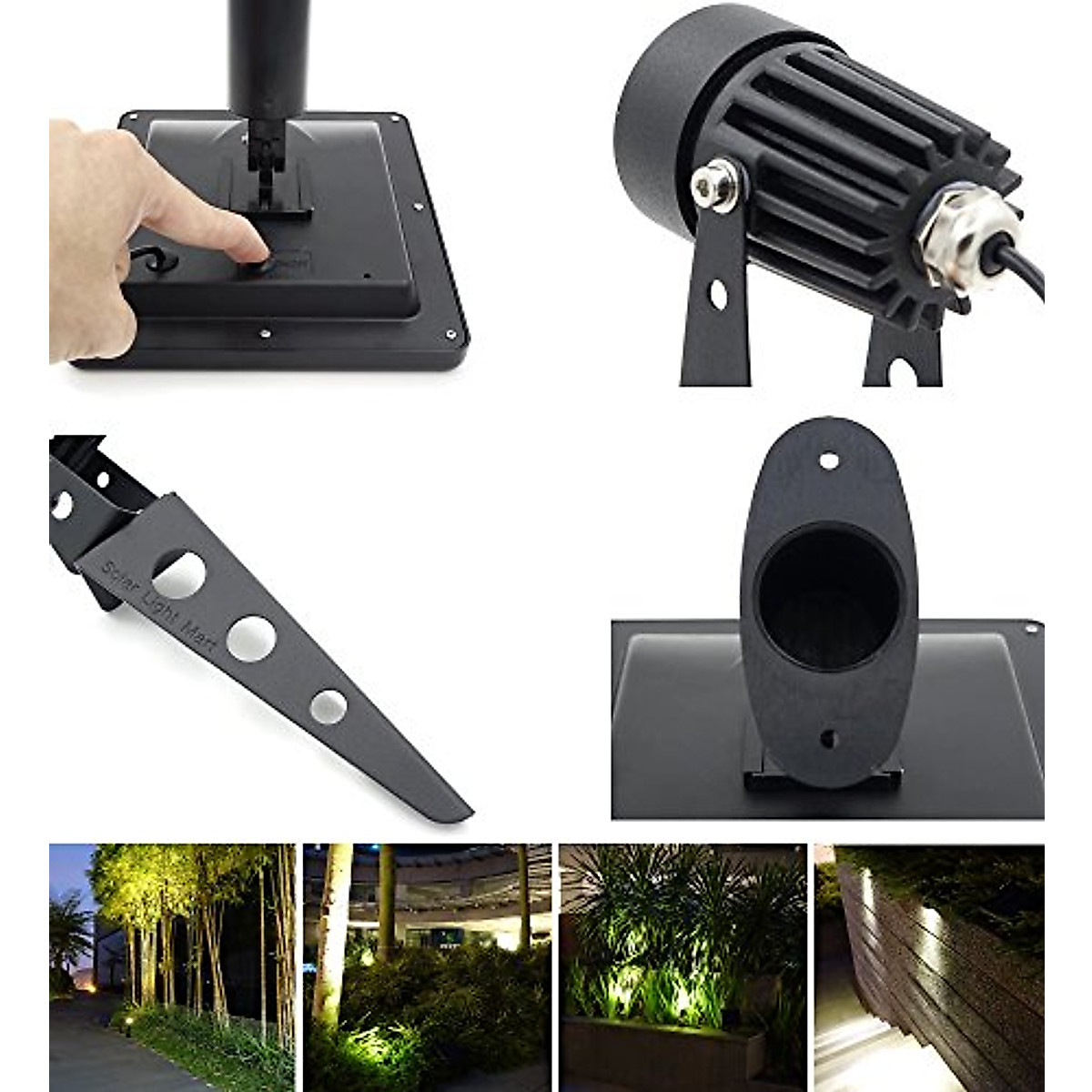 Mini 50X Twin Solar-Powered Cast Aluminium Warm White LED Spotlight 60-100 Lumen Per Light Fixture for Outdoor Garden Yard Landscape Downlight