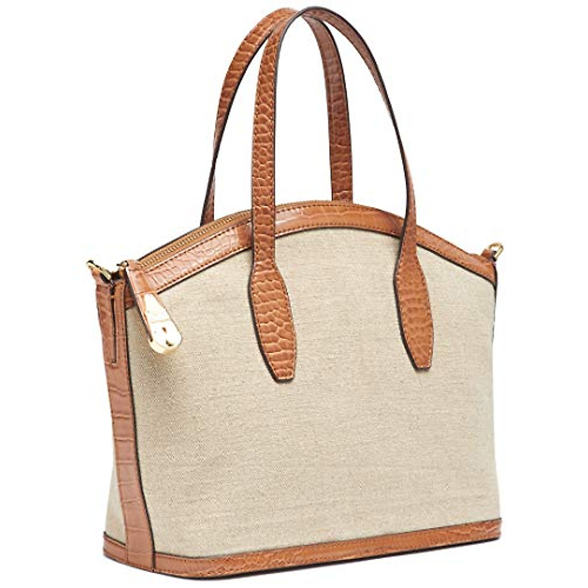 Calvin Klein Statement Series Lock Daytonna Leather Top Zip Satchel, Natural
