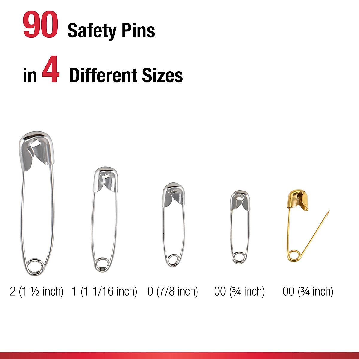 SINGER 00221 Assorted Safety Pins, Multisize, 90-Count