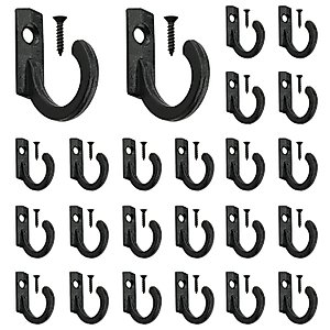 ZZLZX 24PCS Mini Metal Wall Mounted Hooks for Kitchen Hat Keys Scarves Bags Clothes with Black Screws Farmhouse Vintage Handmade