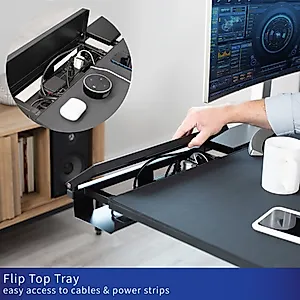 VIVO Universal 60 x 30 inch Table Top with Built-in Concealed Cable Trays for Standard and Sit to Stand Height Adjustable Home and Office Desks, Full Size Mouse Pad, Black Desktop, Desk-TOP3