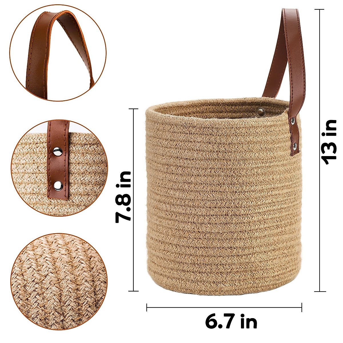 YOUEON Set of 2 Jute Hanging Basket 7.8" x 6.7", Wall Hanging Planter Baskets, Jute Woven Hanging Storage Baskets, Small Woven Baskets for Sunglasses Wallet Keys Flower Plants Towels Toys